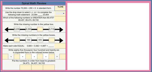 NO Prep - Spiral Math Review Bundle for 3rd or 4th Grade - Week 5