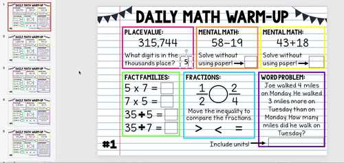 3rd - 4th Grade Digital Daily Math Warm Up by Emily Wong | TPT