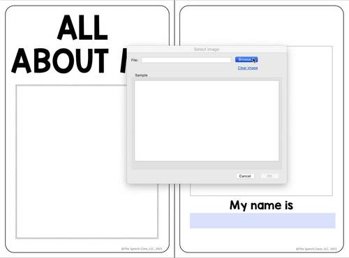 All About Me Editable Book Speech and Language Functional Vocabulary