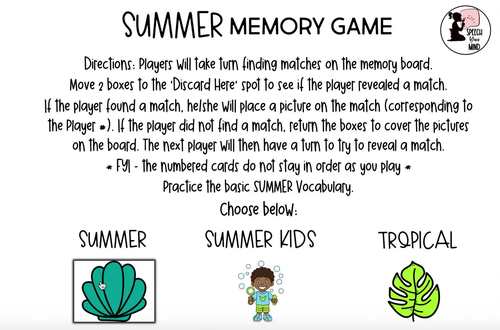 Summer Boom™ Cards Matching Game Boom Cards™ | Summer Memory Game
