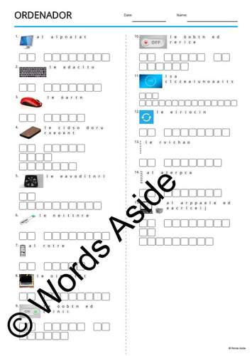 Spanish Vocabulary Worksheets Flash Cards Crossword Word Search Anagram ...