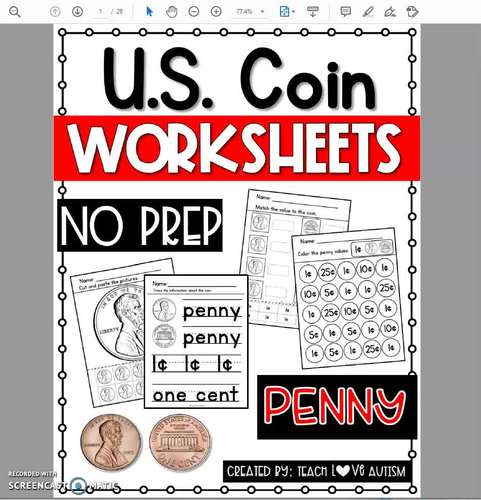 Penny Worksheets by Teach Love Autism | TPT