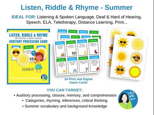 AUDITORY PROCESSING and VOCABULARY Listen Riddle & Rhyme Summer DHH ...