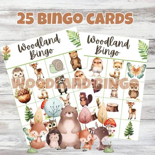 Forest Woodland Animal Printable Fun Bingo Game - Baby Shower Party ...