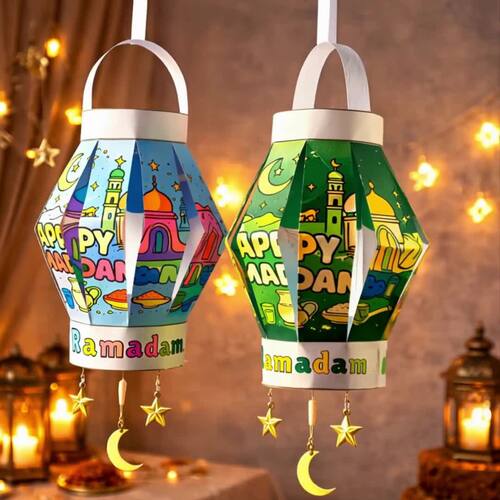 Ramadan & Eid al-Fitr Lantern Coloring Crafts, DIY Islamic Lantern ...