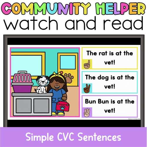 Community Helpers Watch and Read CVC Sentences- Animated Slides Phonics
