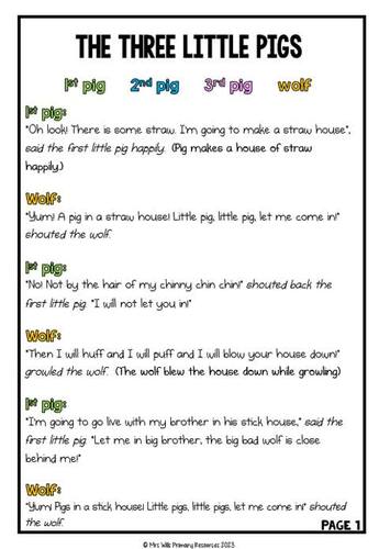Readers Theater | Script | Three Little Pigs | Printable | B&W | Colour ...