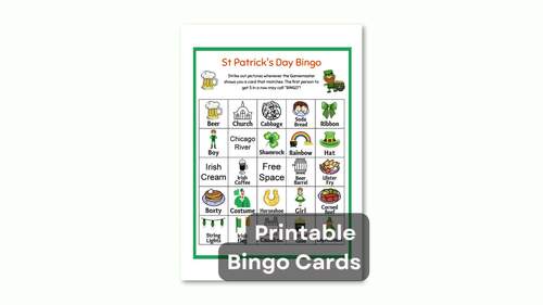St Patrick's Day Bingo Cards, 50 Irish Themed Bingo Cards, Educational ...