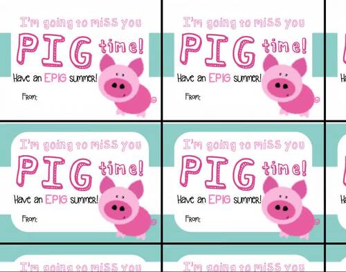 Punny Pig End of Year Gift Tag- I'm (We're) going to miss you PIG time ...
