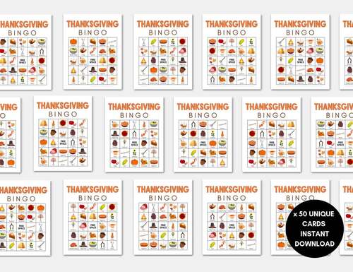 Thanksgiving Bingo, 30 Friendsgiving Bingo Cards by Aprilmakesprintable