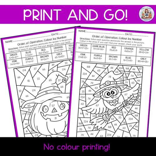 Halloween Order of Operations: Color by Number Math Activities for 6th ...