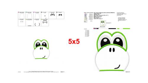 Yoshi Super Mario Head Applique Embroidery Design 1 - Instant Download