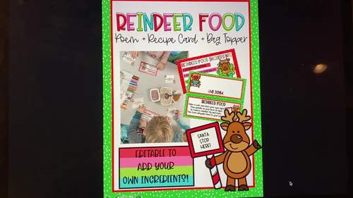 Cute Editable Reindeer Food Poem + Recipe Card + Bag Topper Christmas ...
