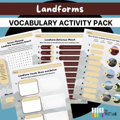 Landforms Vocabulary Activity Worksheet Packet Puzzles Crossword Wordsearch