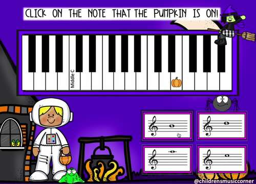 Halloween Note reading with Piano Treble Clef Digital Task Cards on ...