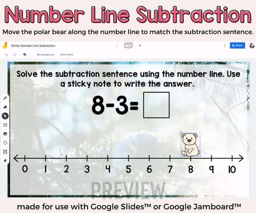 Winter Number Line Subtraction Activity with Google Jamboard™ and ...