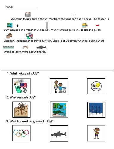 July Reading Comprehension Special Education by ALL ABOUT SPED with Makenna