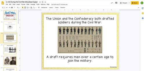 Life During the Civil War Slides and Notes Activity by Love Learning