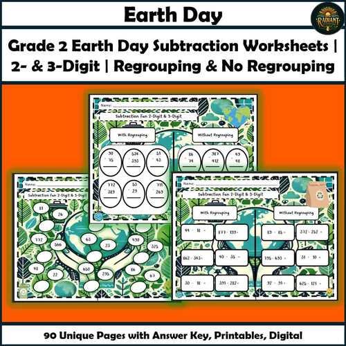 Grade 2 Earth Day Subtraction Math 2 3 Digit Regroup No Regroup Number Bond