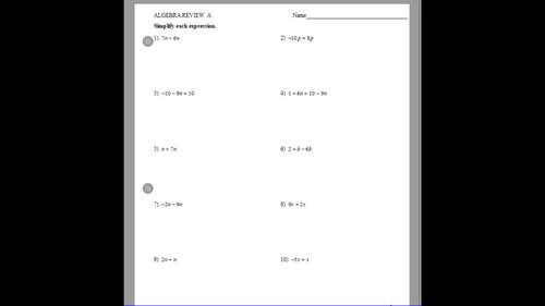 Algebra Review #1, Power Point's by Smart Math Mart | TpT