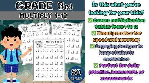 Grade 3 Multiplication Drill (1-12 Times Tables) Worksheets by Alice Pa ...