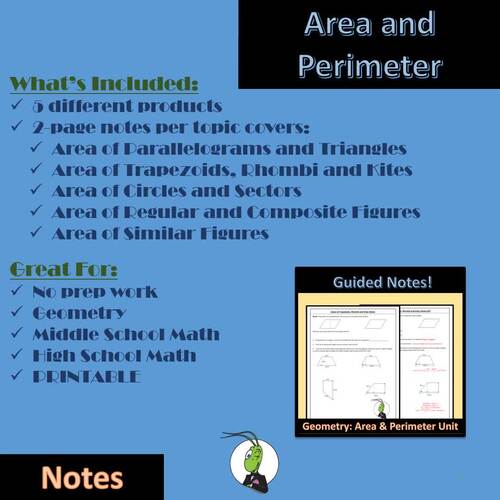 Area and Perimeter Guided Notes for Geometry Unit 11 by Grasshopper ...