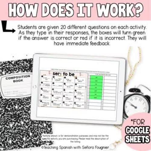 Spanish Ser and Estar Digital Conjugation Activity Self Checking