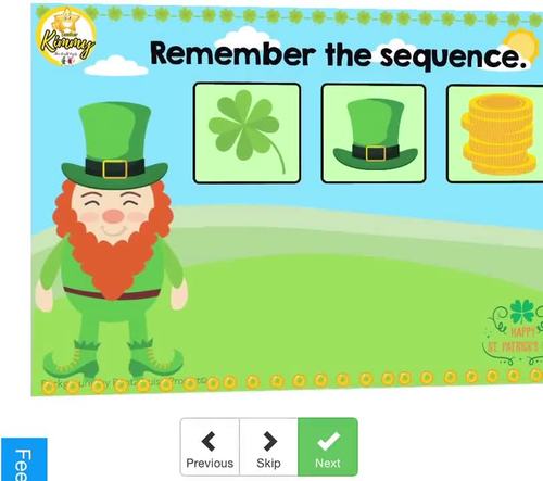 St. Patrick's Picture Sequencing Visual Memory Boom Cards by Teacher Kimmy