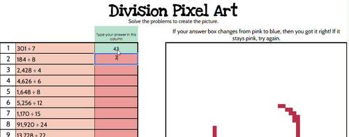 Long Division Valentines Pixel Art- Digital Self-Checking Valentines Math