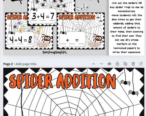 Spider Math Addition Center by SmthngSmplFL | TPT