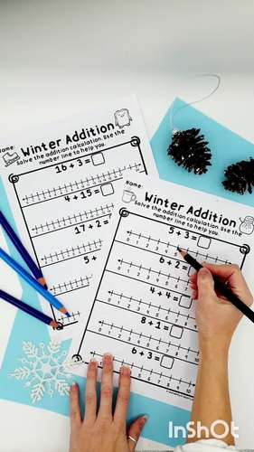 Winter Addition Subtraction with a Number Line Worksheet Bundle ...