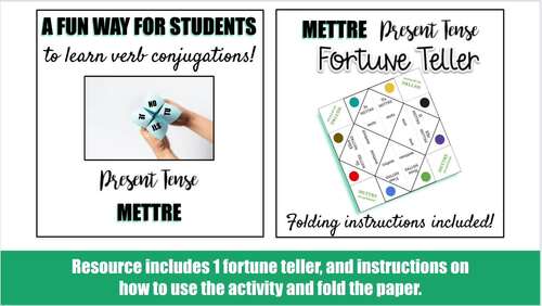 French Verb METTRE - PRESENT TENSE Fortune Teller - Cootie Catcher