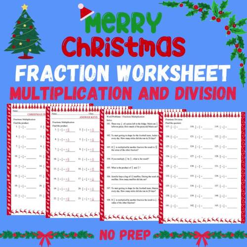 Christmas Fractions Multiplication & Division Worksheets | Holiday Math ...