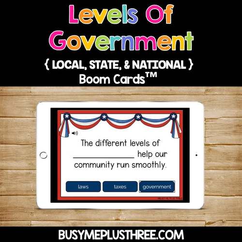 Levels of Government BOOM CARDS™ Distance Learning Local | State | National