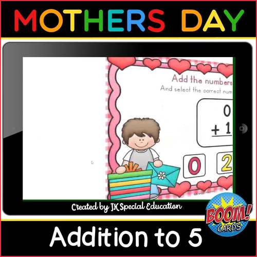 Mother's Day Boom Cards Addition within 5 | preschool math activity