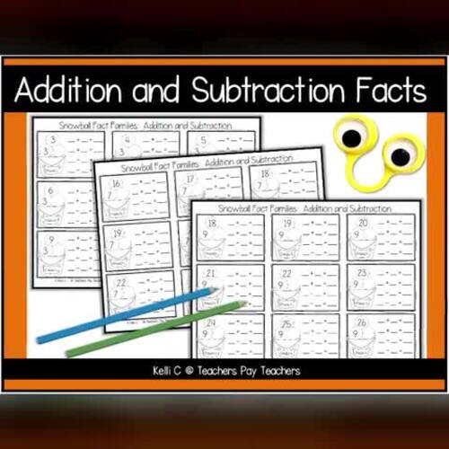 Addition and Subtraction Within 20 Snow Fact Families For Winter Math