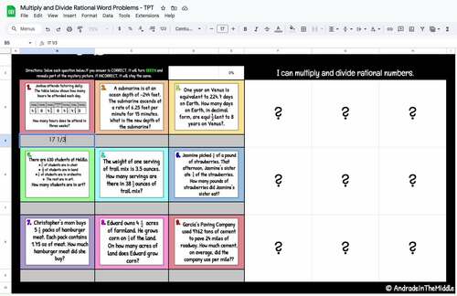 Multiply & Divide Rational Numbers Word Problems Digital Resource Self ...