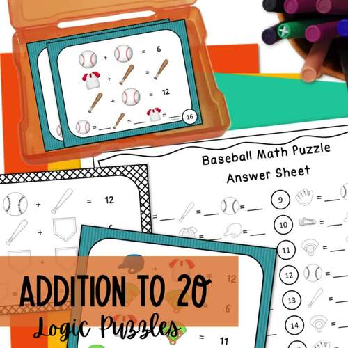 Baseball Logic Puzzle Enrichment Activity Task Cards Addition Sums to 20