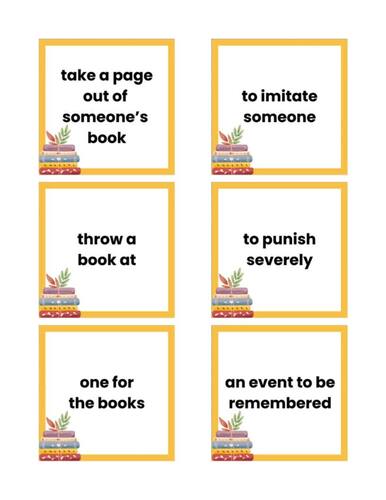 Reading Idioms Center, ESL Figurative Language Flash Cards, Match Game ...