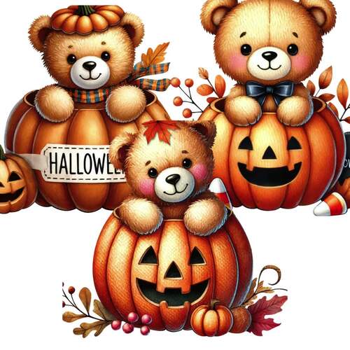 10 Halloween Pumpkin Bear Clipart PNG Set by V Design Art Shop | TPT