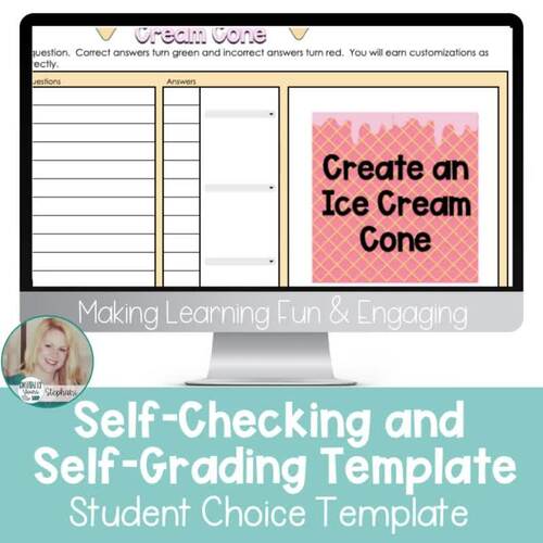 Create an Ice Cream Cone Self-Checking Task Card Template Digital ...