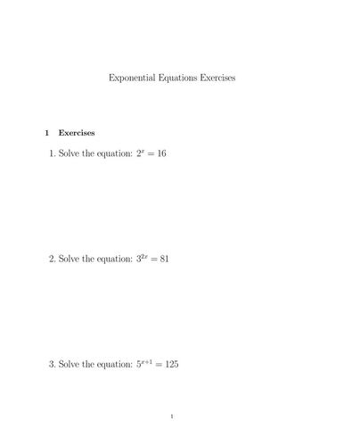 Mastering Exponential Equations: 20 Practice Exercises with Answer Key