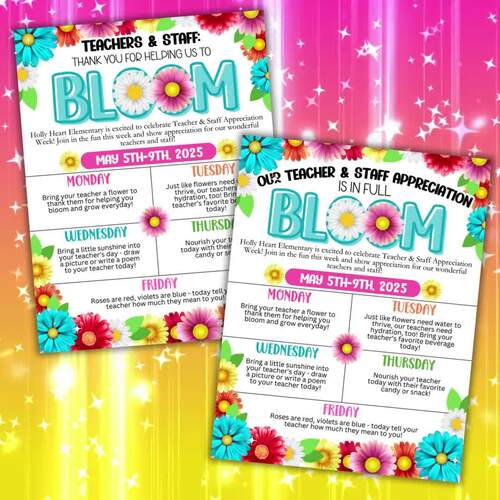 Teacher Staff Appreciation Week Floral Flyer, Spring Flower Bloom ...