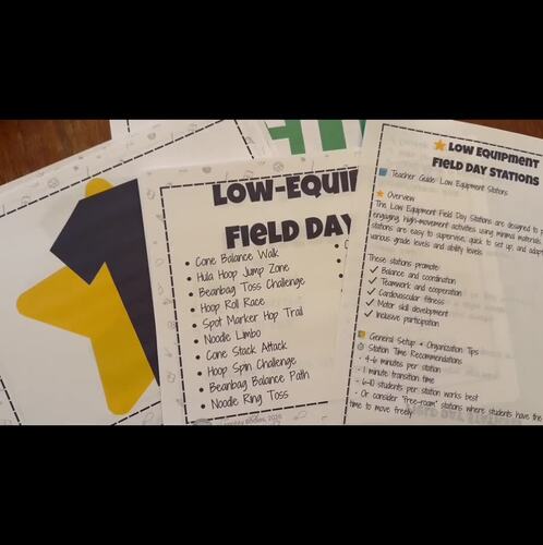 Low Equipment Field Day Stations| 20 Easy PE Games, Signs, Teacher ...