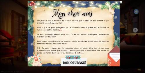 Jeu d'évasion Noël Français A1-A2, Escape Room game French Christmas kids