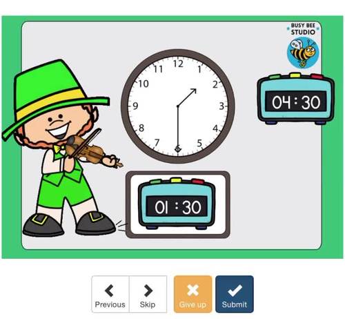 ST PATRICKS DAY TELLING TIME TO THE HALF HOUR BOOM CARDS MARCH MATH ...