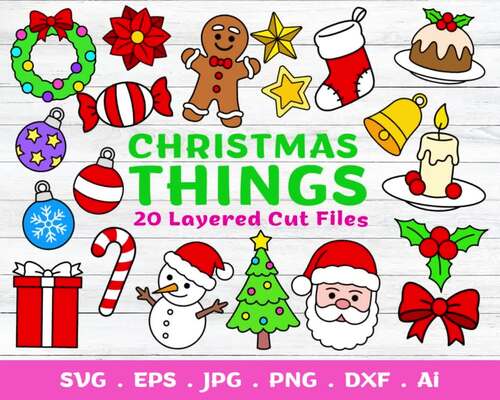 Layered Christmas Things SVG cut files - Merry Christmas svg Bundle