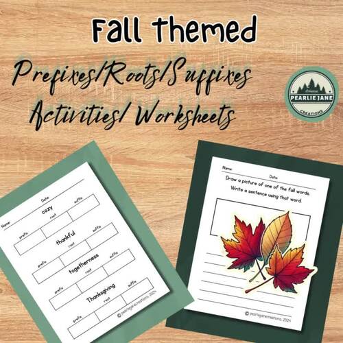 Fall Themed Prefixes, Roots, & Suffixes Worksheets for 2nd-4th Grade