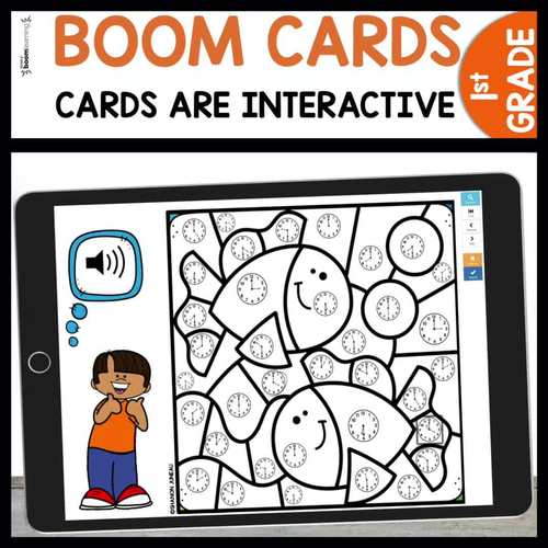 Telling Time Digital Color by Code using Boom Cards | Hour and Half Hour