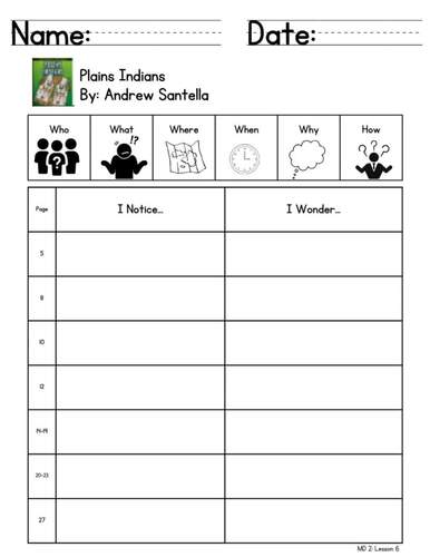 Plains Indians Student Workbook aligned w/ Wit and Wisdom MD 2: Lessons ...